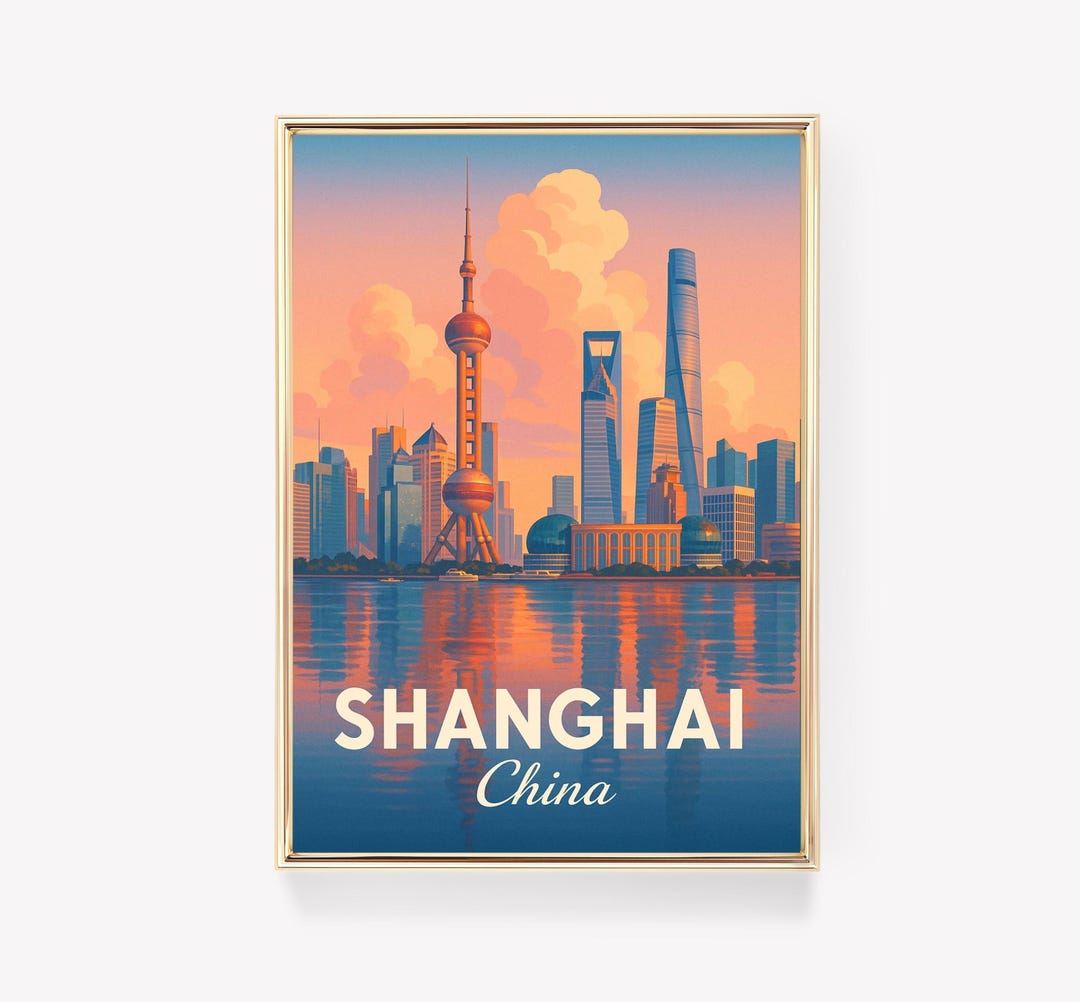 Shanghai Travel Poster, China Wall Art, Shanghai Print, Vintage Canvas ...