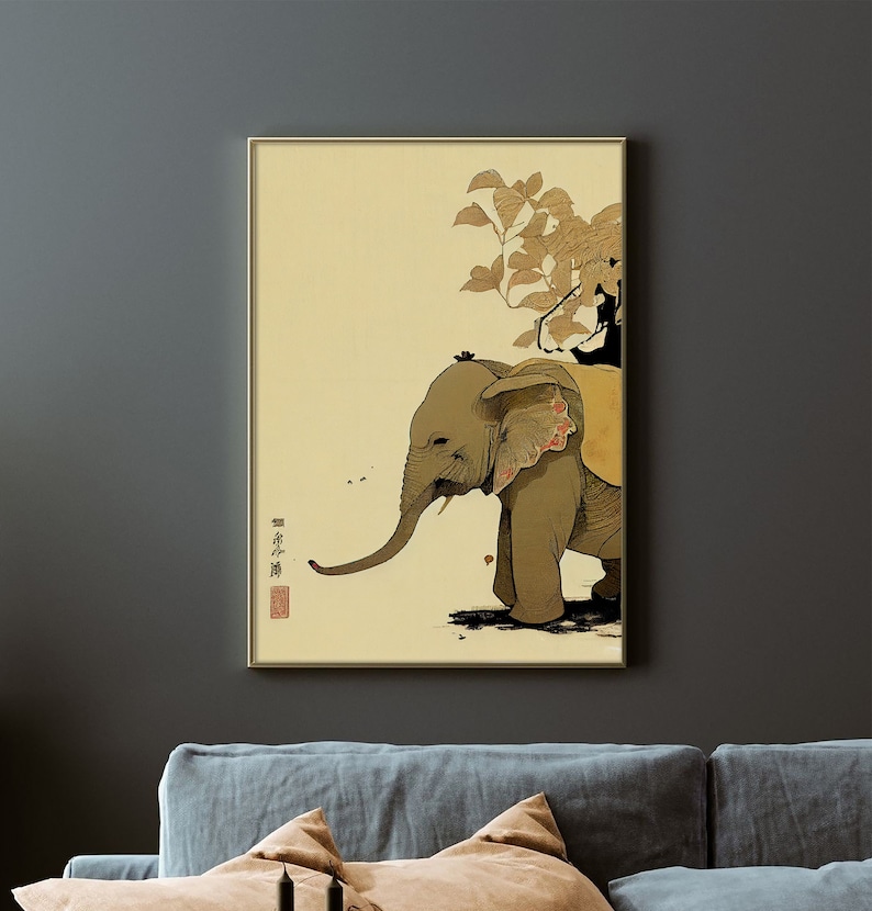 Japanese Elephant Poster | Animal Poster | Elephant Art Print | Animal ...