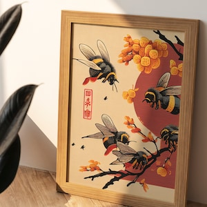 Japanese Bee Poster | Animal Poster | Bee Art Print | Bee Wall Art ...