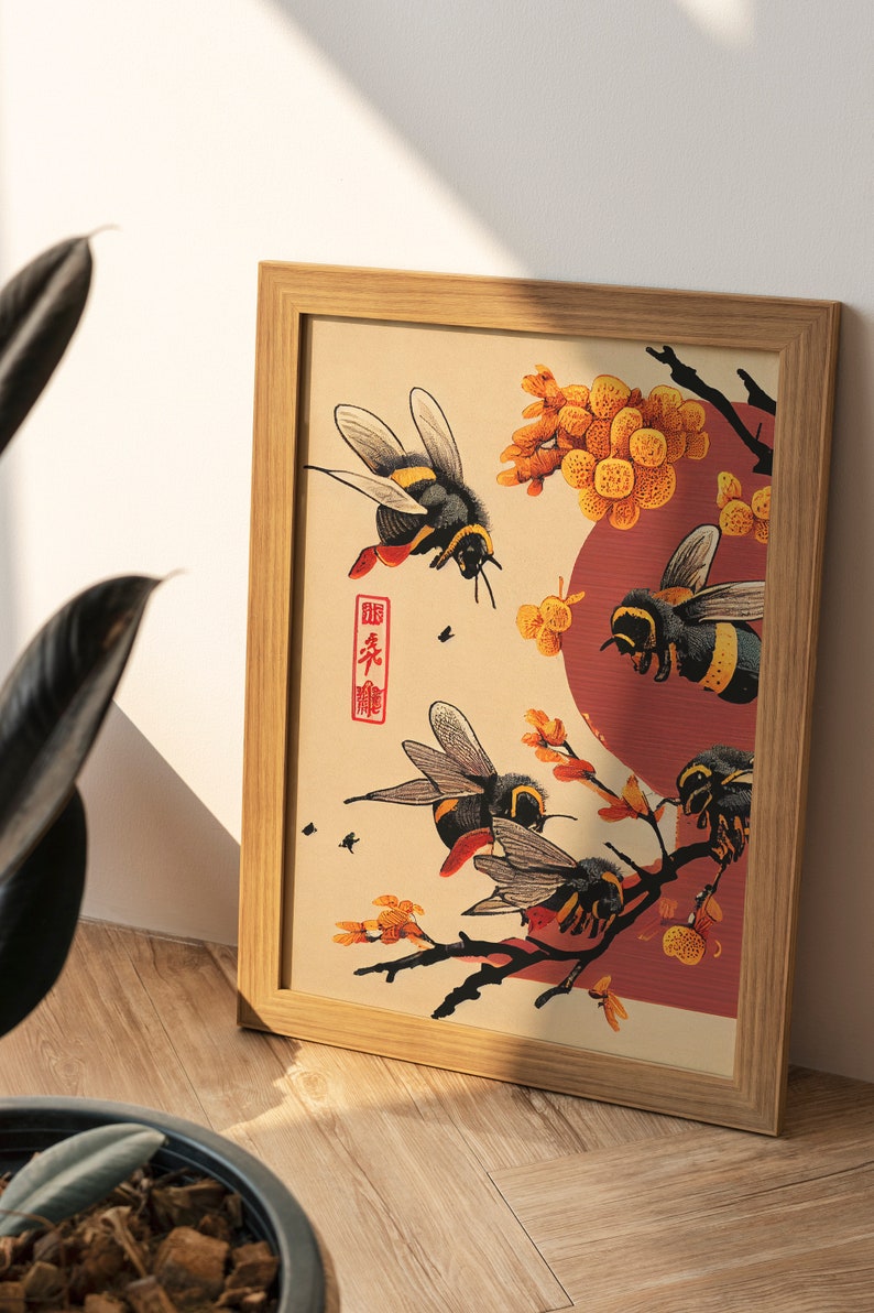Japanese Bee Poster Animal Poster Bee Art Print Bee Wall - Etsy