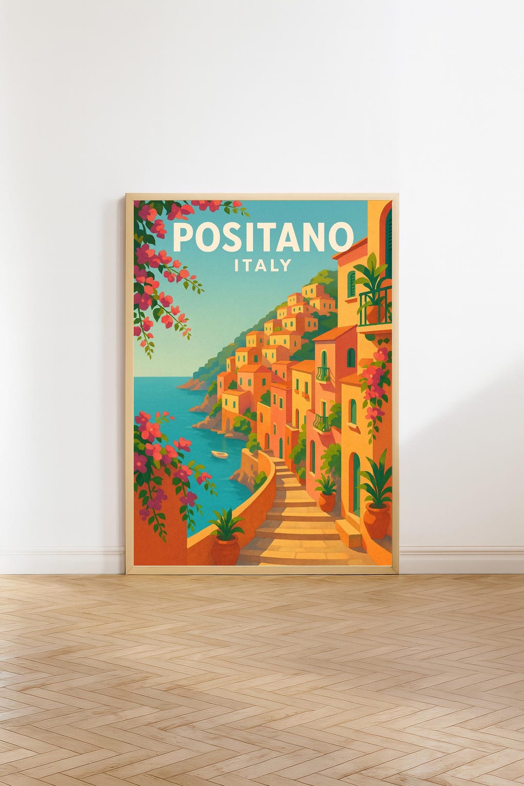 Positano Italy Travel Poster, Vintage Wall Art, Positano Print, Coastal ...