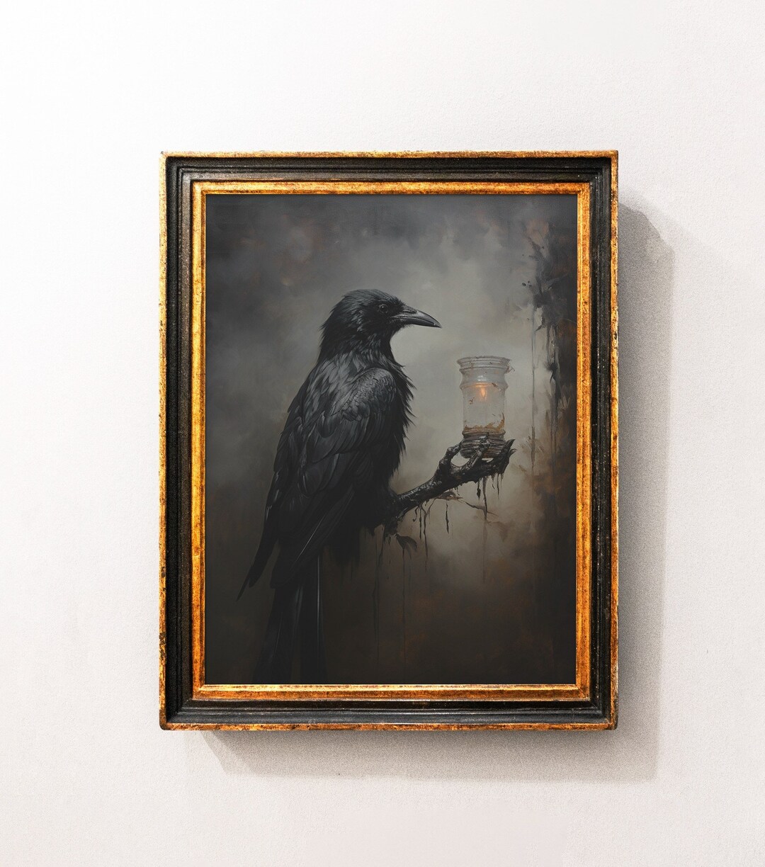 Ghost With Crow | Crow Oil Painting | Vintage Poster | Art Poster Print ...