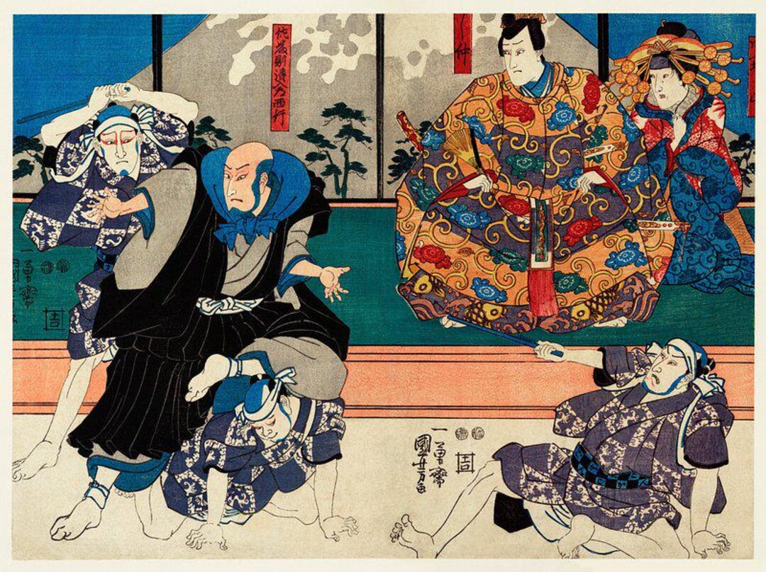 Vintage Kabuki Print | Japanese Drama Art | Kuniyoshi Poster | Theater ...