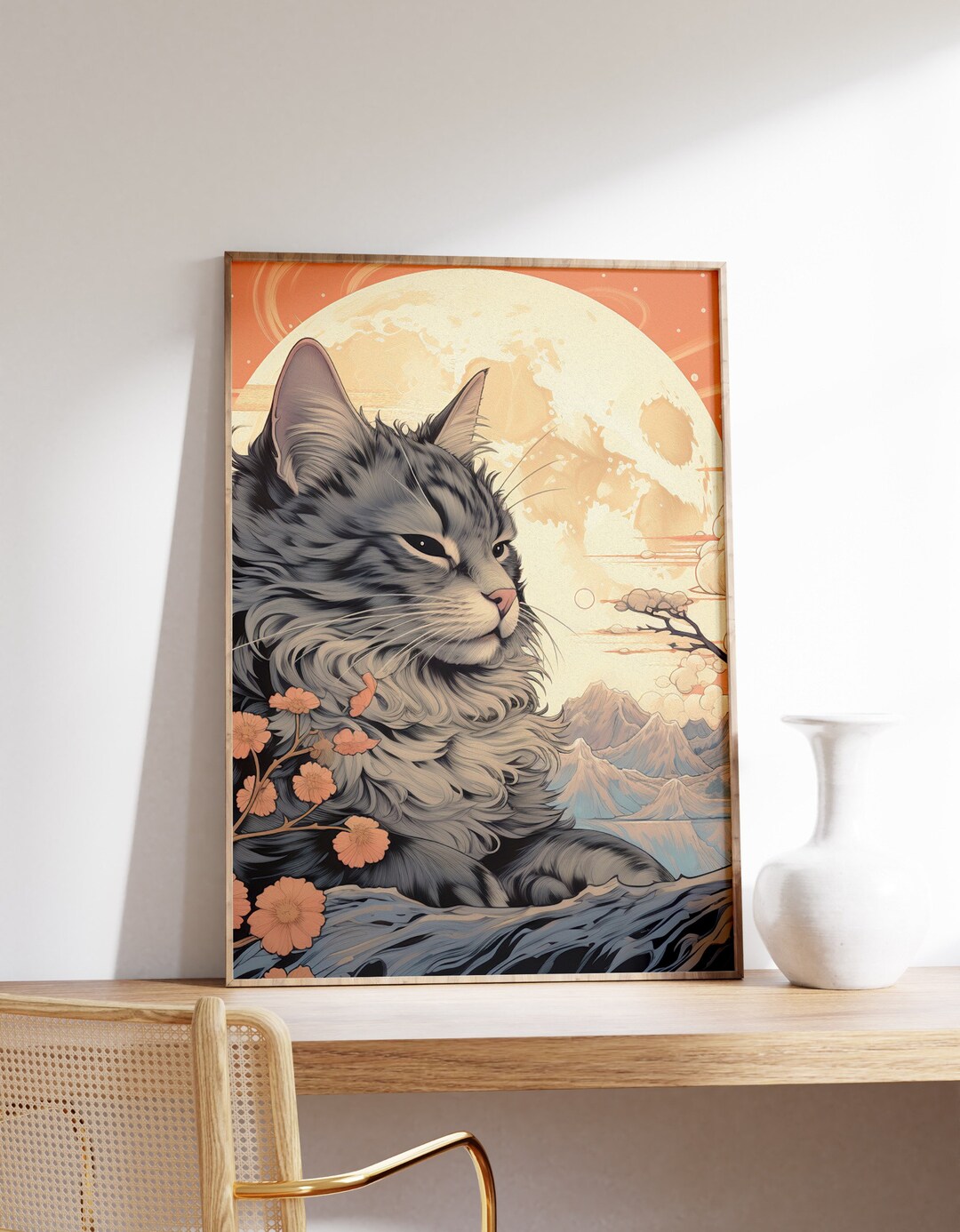 Japanese Sleepy Cat Poster | Animal Poster | Sleepy Cat Art Print ...