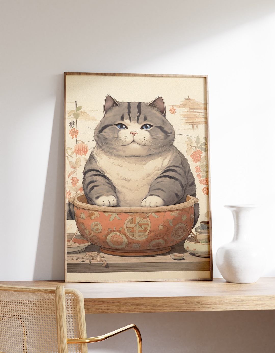 Japanese Fat Kitten Poster | Animal Poster | Fat Kitten Art Print ...