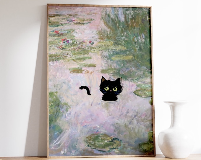 Monet Waterlily Cat Print, Claude Monet Cat Poster, Cat Art, Animal ...