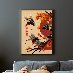 Japanese Bee Poster | Animal Poster | Bee Art Print | Bee Wall Art ...
