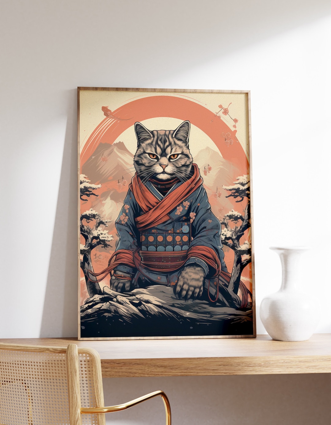 Japanese Samurai Cat Poster Animal Poster Samurai Cat Art Print Animal ...