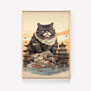 Japanese Fat Cat Poster | Animal Poster | Fat Cat Art Print | Animal ...
