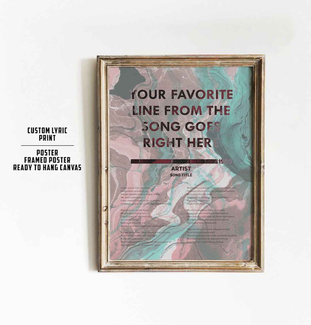 Custom Song Poster Lyric Poster Custom Lyric Print Lyric Wall Art ...