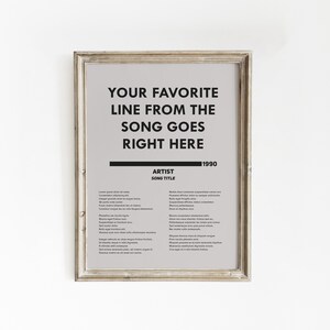 Lyric Poster Lyric Wall Art Song Print Custom Music Poster Personalised ...