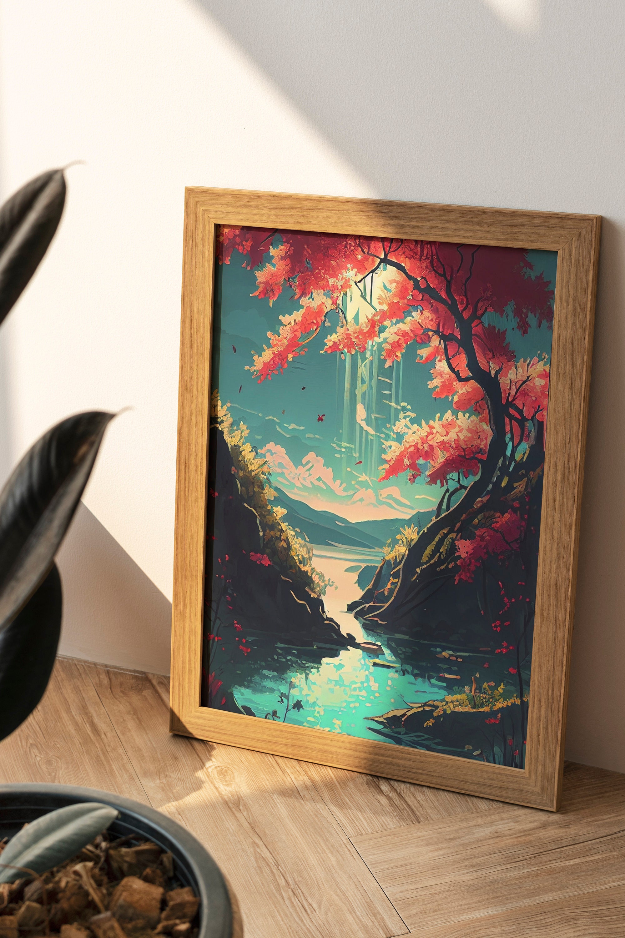 Japanese Landscape Sakura Tree Poster