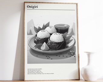 Japanese Rice Art Print Vintage Onigiri Poster Botanical Food ...
