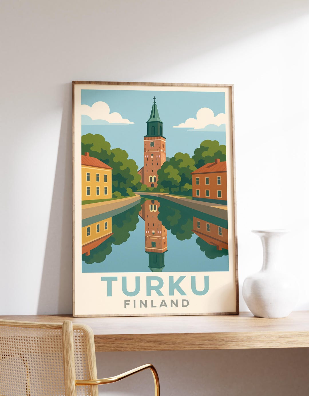 Turku Cathedral Poster, Finland Wall Art, Turku River Reflection Print ...
