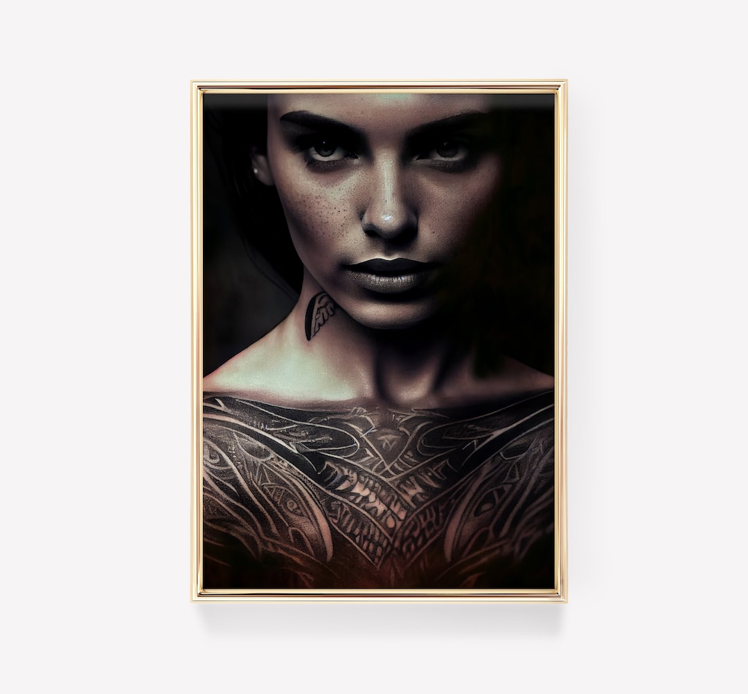Dark Portrait Tattoo Poster | Female Portrait | Neutral Wall Art | Boho ...