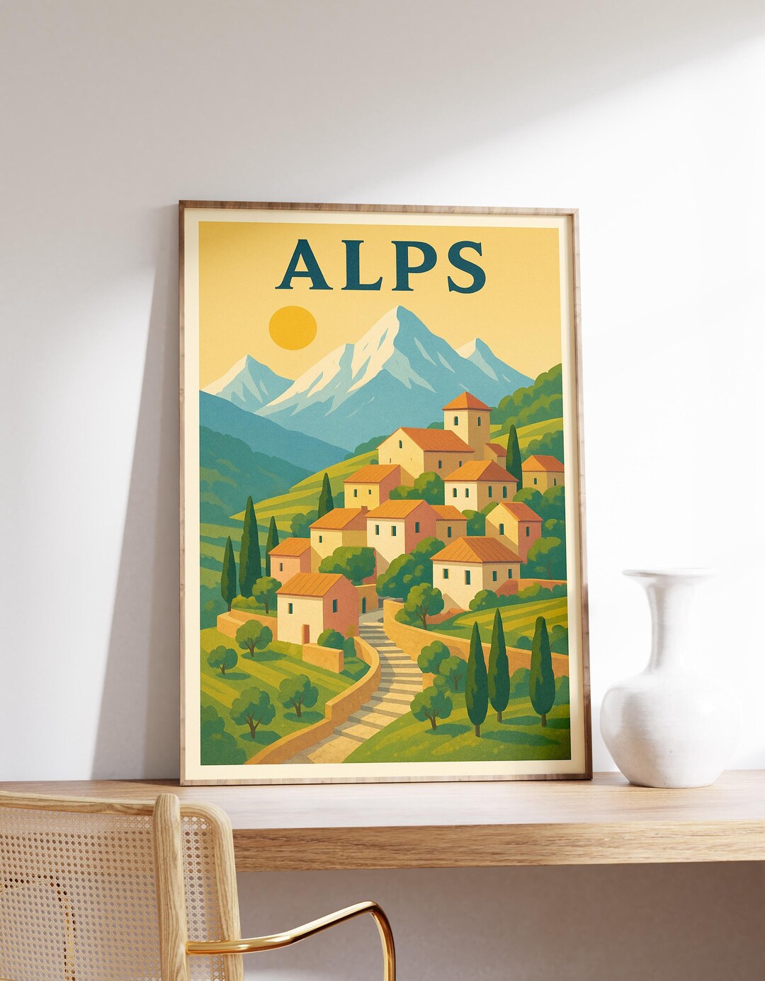 Alps Travel Poster, Alpine Village Print, Alps Wall Art, Alps Mountains ...