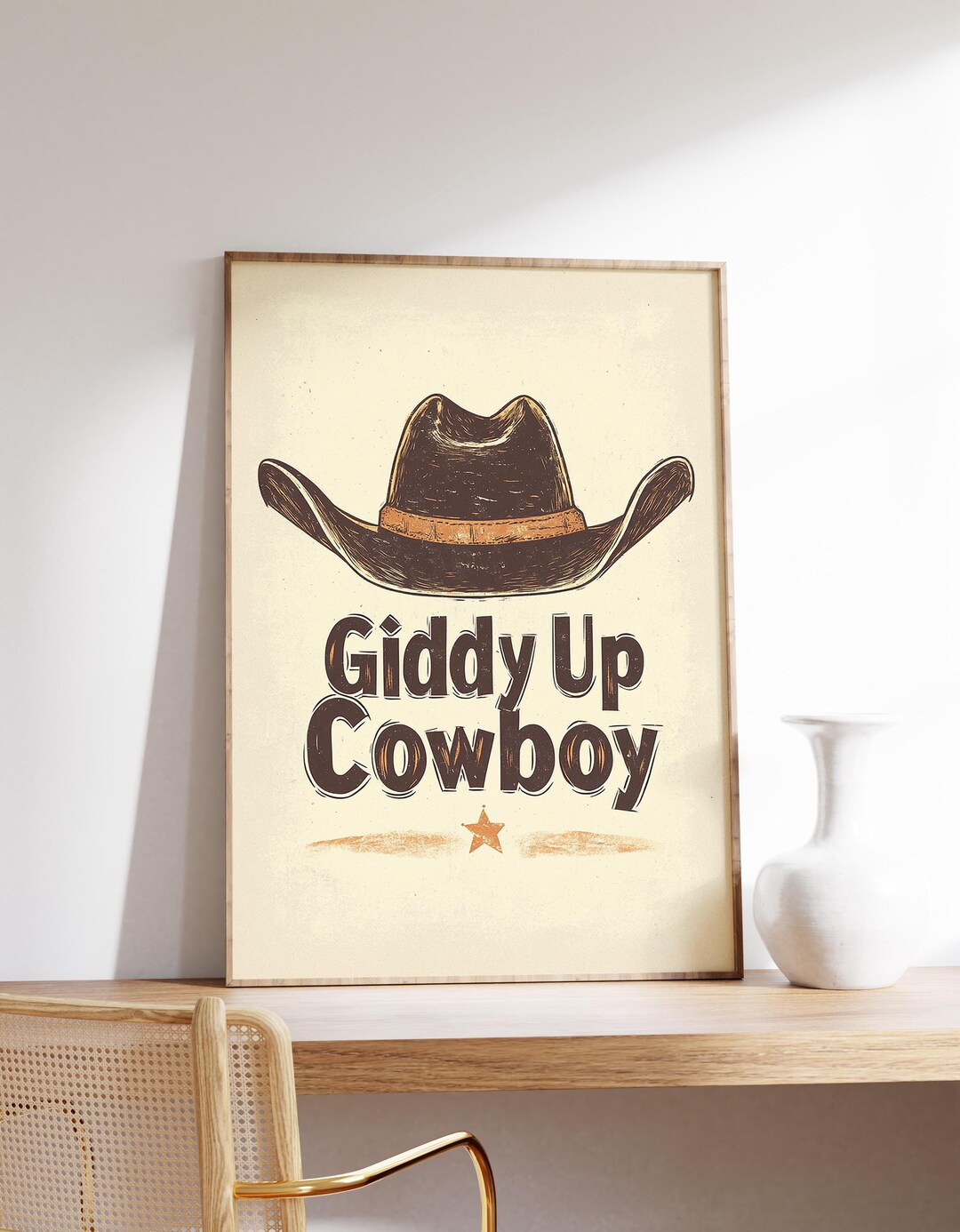 Giddy up Cowboy Poster | Rustic Western Hat Illustration | Vintage ...