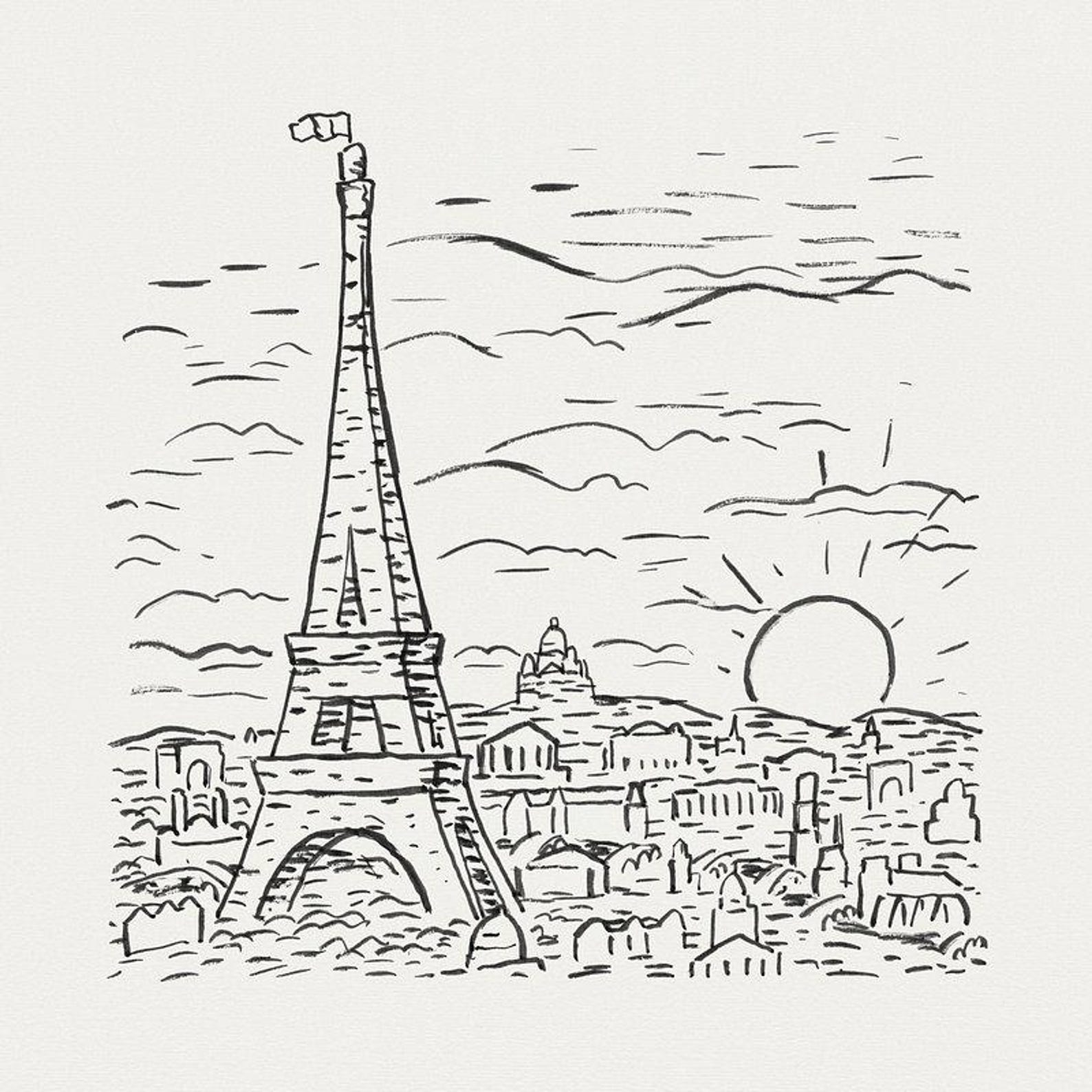 Eiffel Tower Sketch | Paris Art Print | France Illustration | Vintage ...