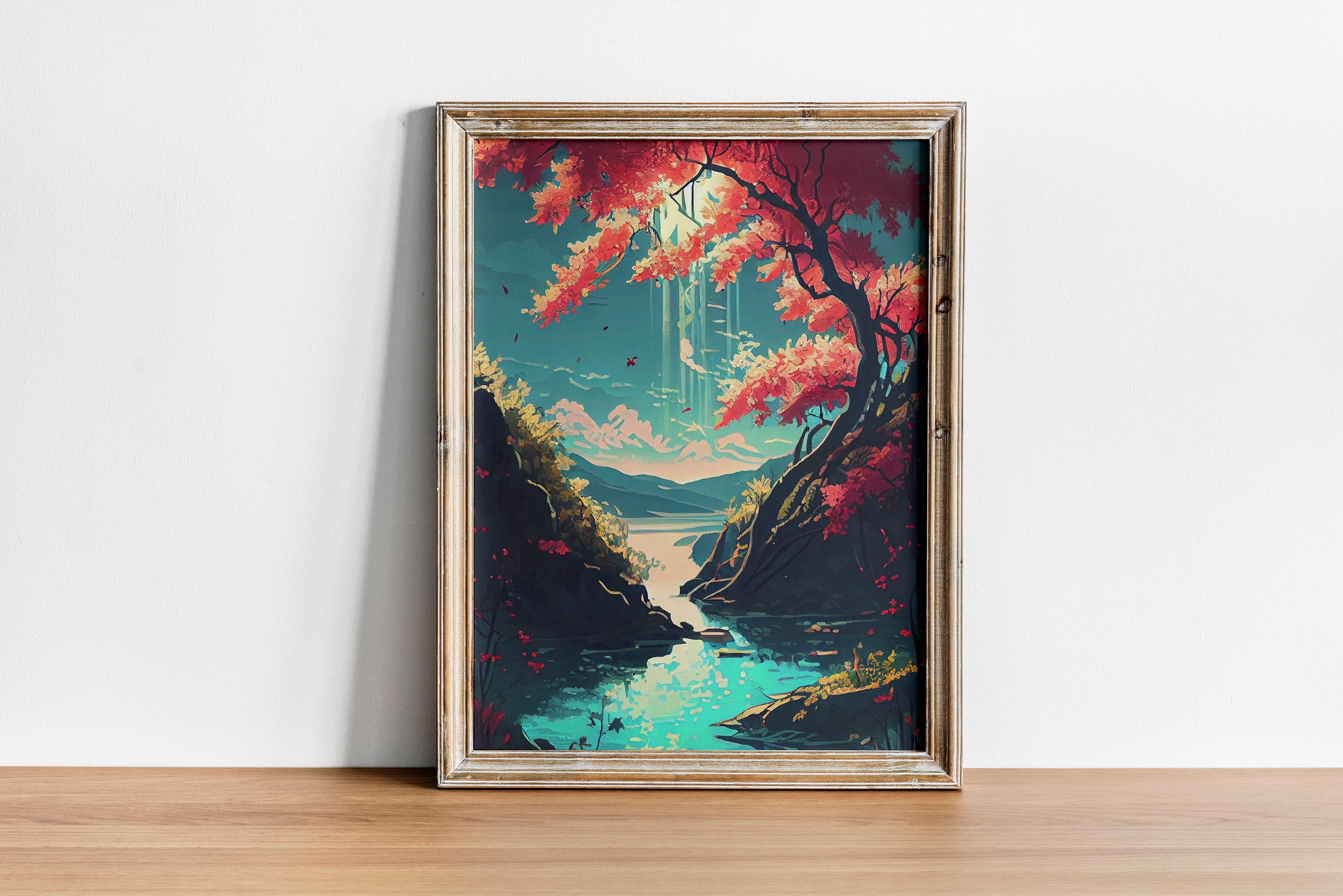 Japanese Landscape Sakura Tree Poster