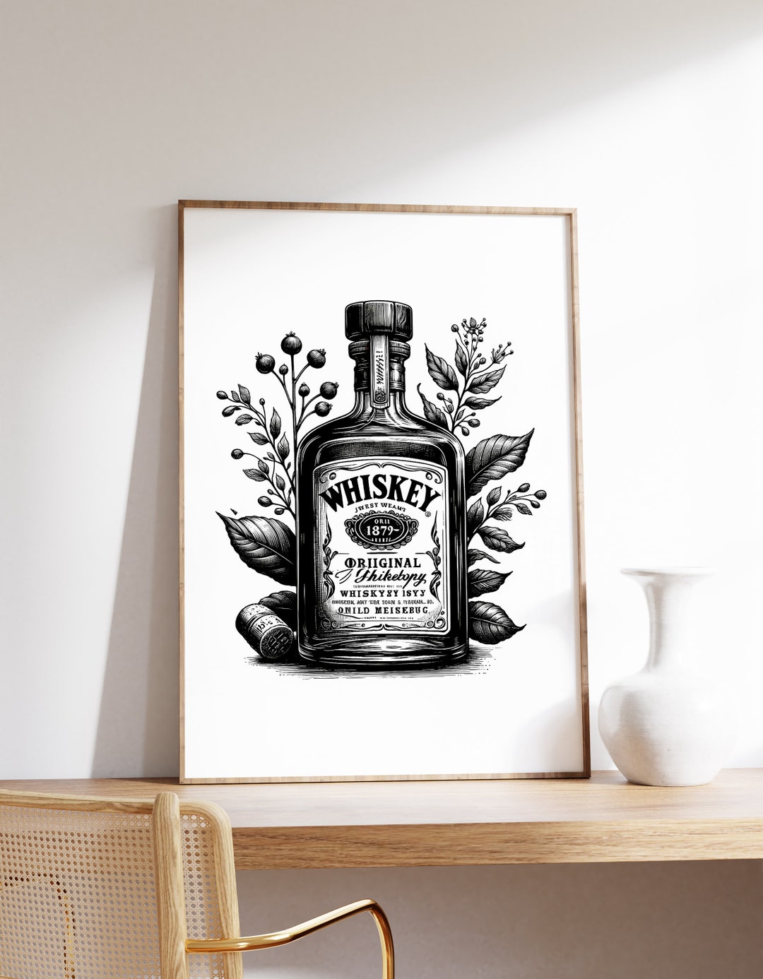 Whiskey Art | Whiskey & Flowers Print | Kitchen Art Print | Vintage Art ...