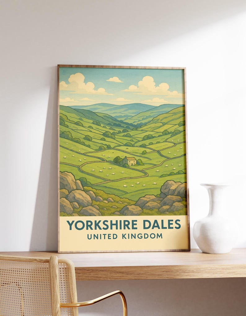 Yorkshire Dales Poster, UK Landscape Print, Yorkshire Wall Art, Green ...