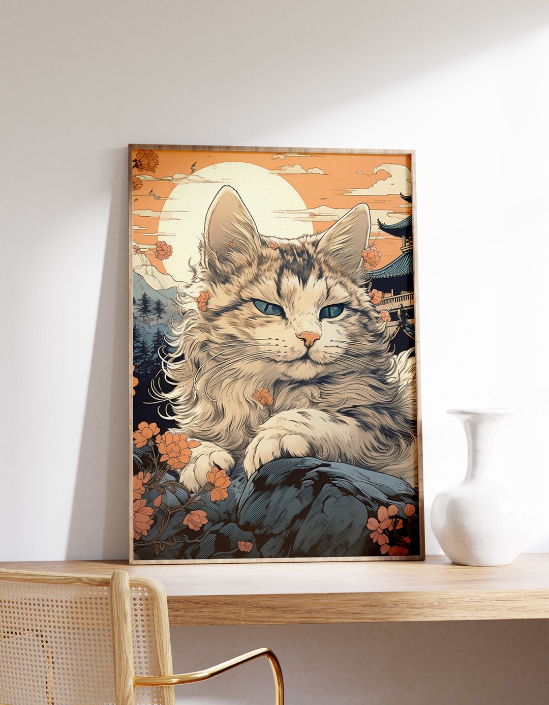 Japanese Sleepy Cat Poster | Animal Poster | Sleepy Cat Art Print ...
