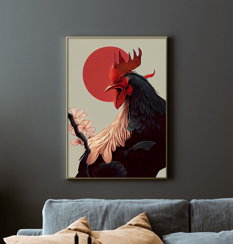 Japanese Print Rooster Poster Animal Art Print Vintage - Etsy
