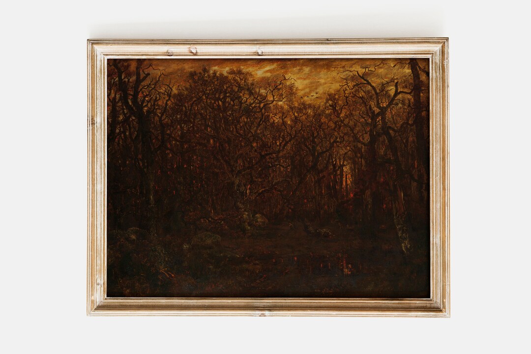 Théodore Rousseau - the Forest in Winter at Sunset (1846) | Dark Oil ...