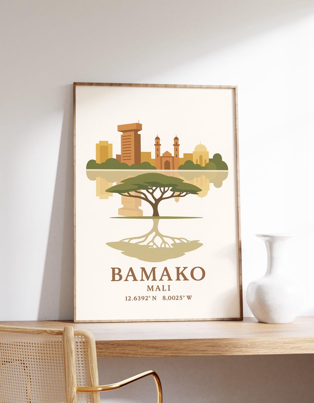 Bamako Mali Poster, Africa Wall Art, Bamako Skyline Print, Sahel Tree ...