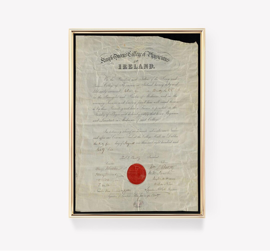 Vintage Diploma | Antique College Print | King's College Wall Art ...