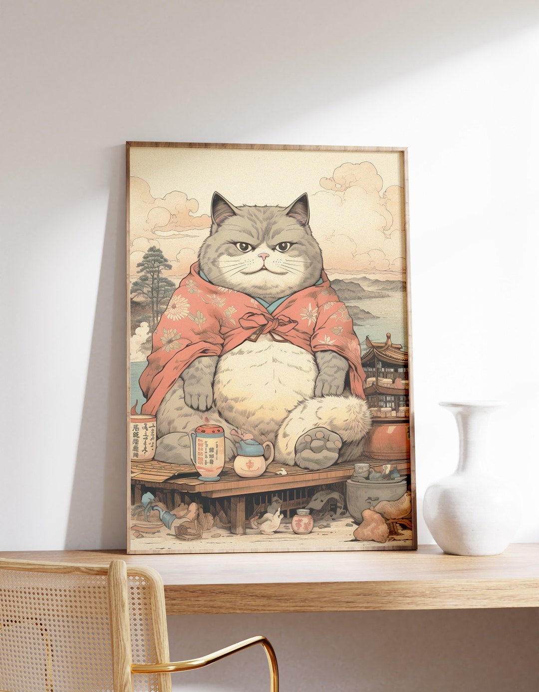 Japanese Fat Cat Poster | Animal Poster | Fat Cat Art Print | Animal ...