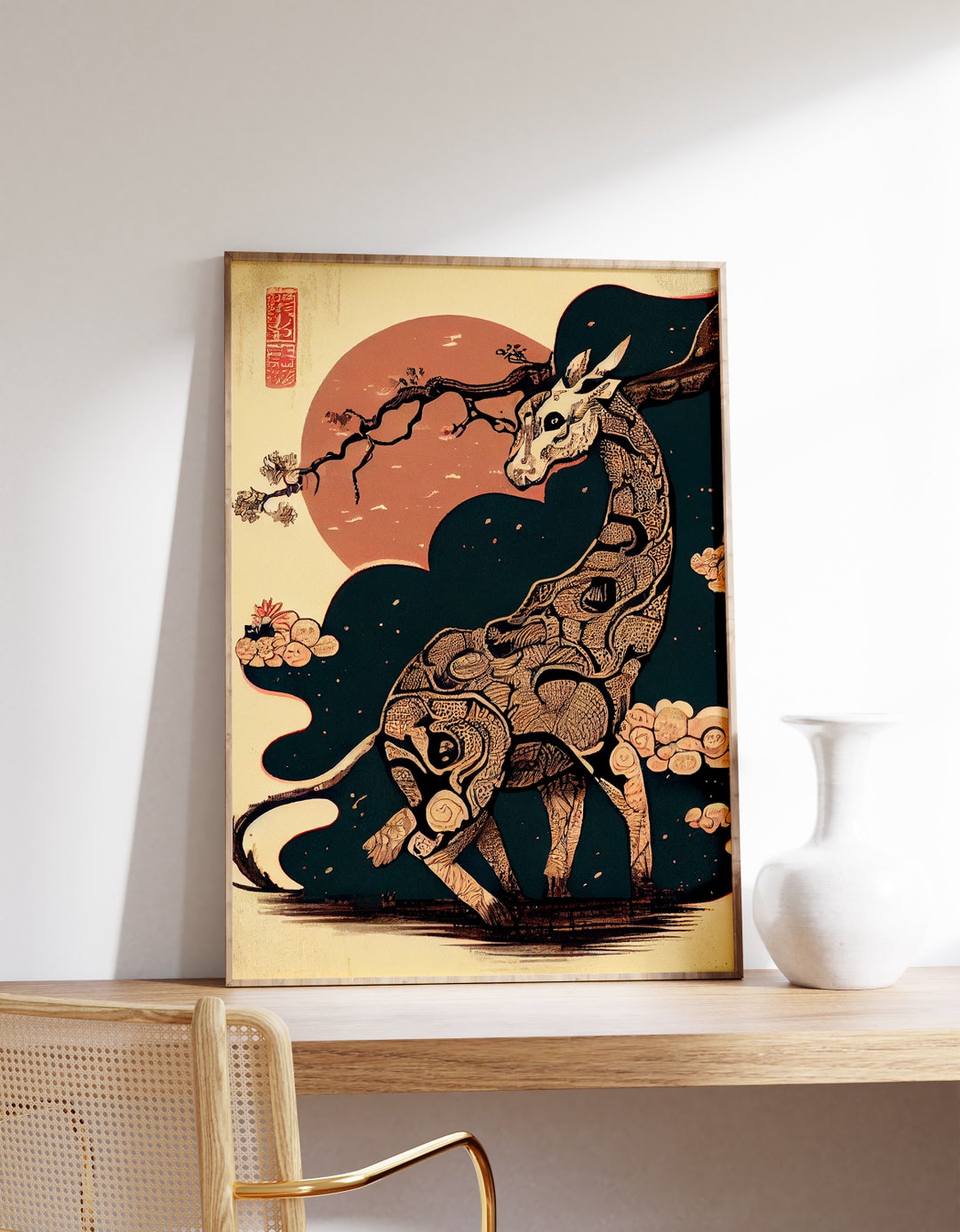 Japanese Giraffe Poster | Animal Poster | Giraffe Art Print | Giraffe ...
