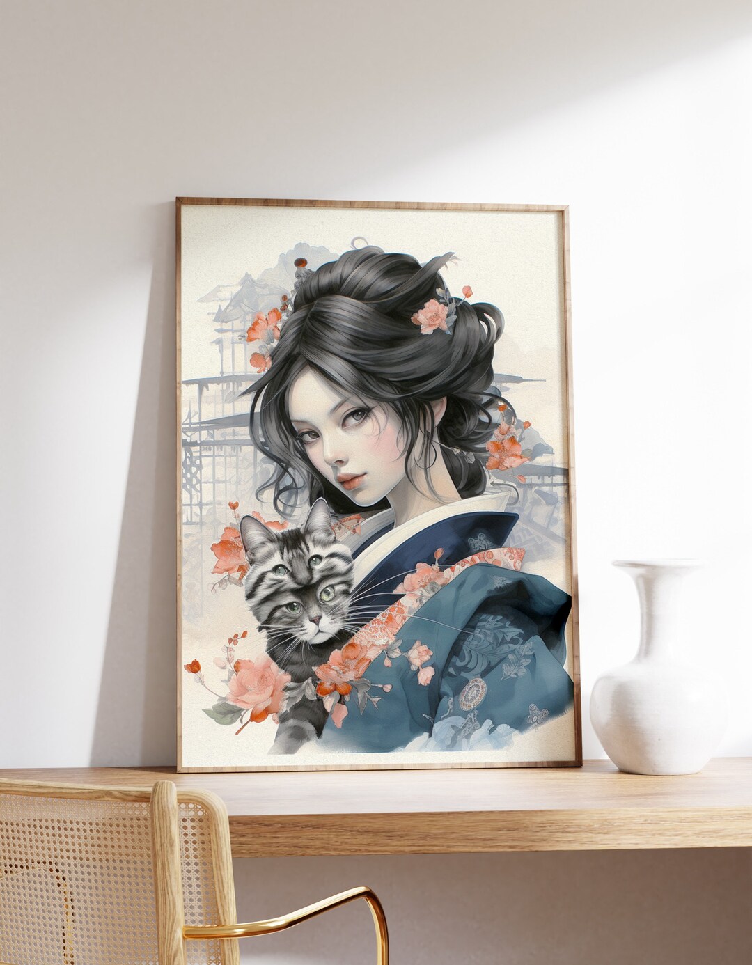 Japanese Geisha Cat Poster | Animal Poster | Geisha Cat Art Print ...