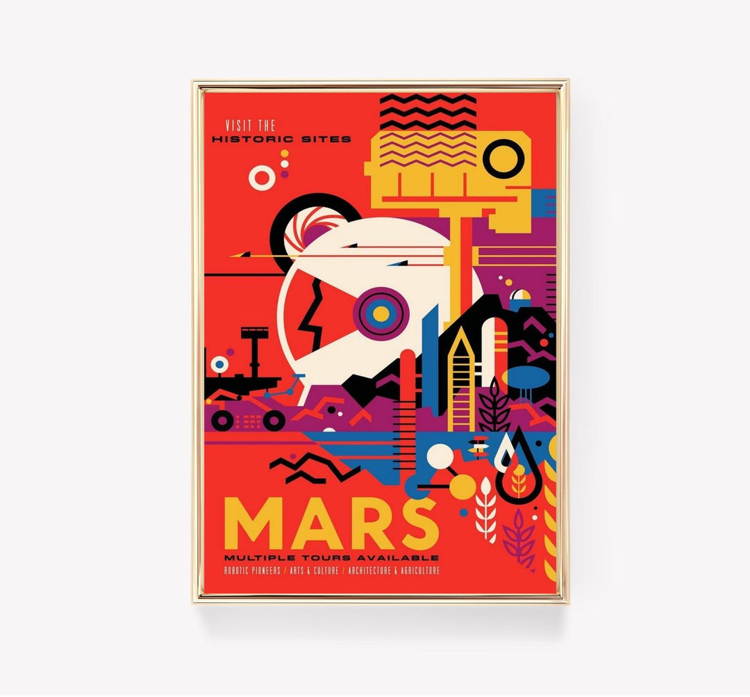 Mars Travel Poster | Retro Mars Print | Space Exploration Art | Vintage ...