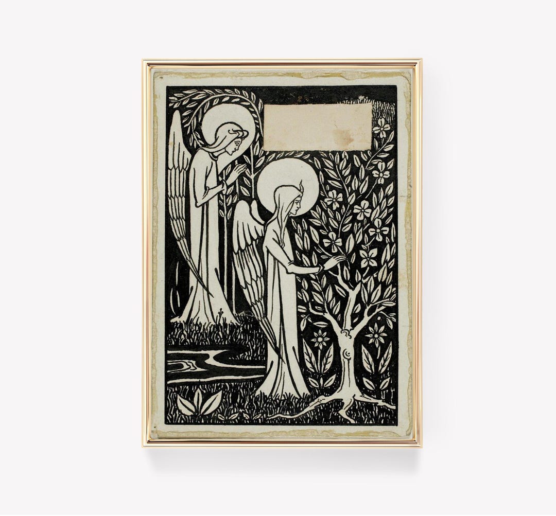 Angel With Tree Design | Vintage Painting | Ethereal Print | Spirit Art ...