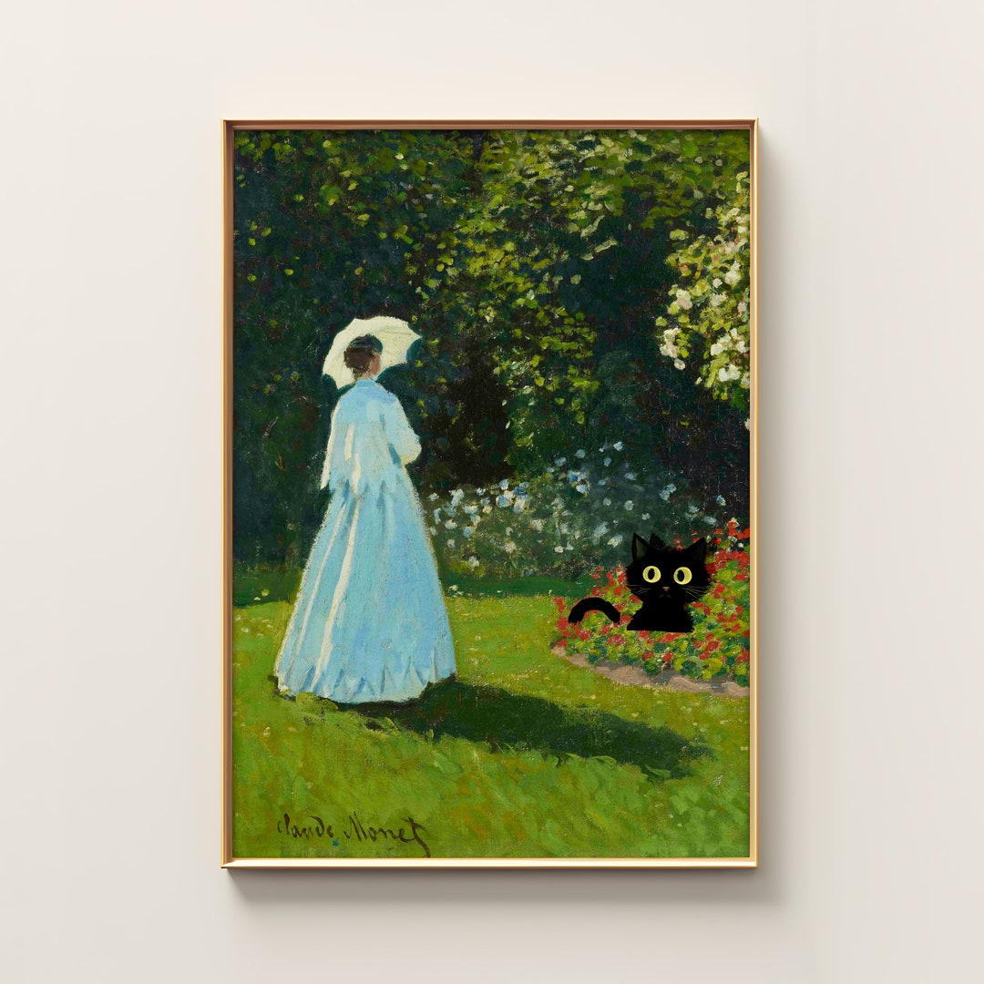 Claude Monet Cat Print | Funny Cat Print | Animal Wall Art | Black Cat ...