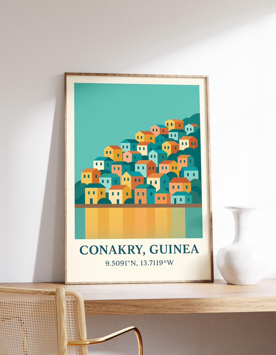 Conakry Guinea Poster, Colorful Africa Wall Art, Coastal Houses Print ...