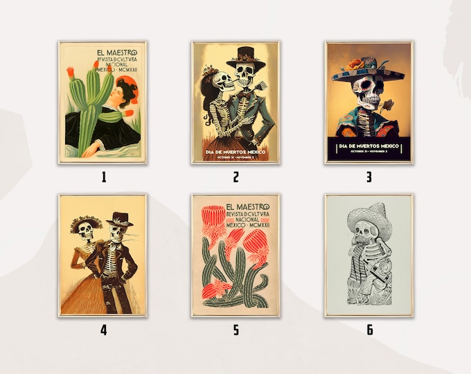 Mexican Poster Sets, Mexican Wall Art Decor, Floral Wall Print, Mexican ...