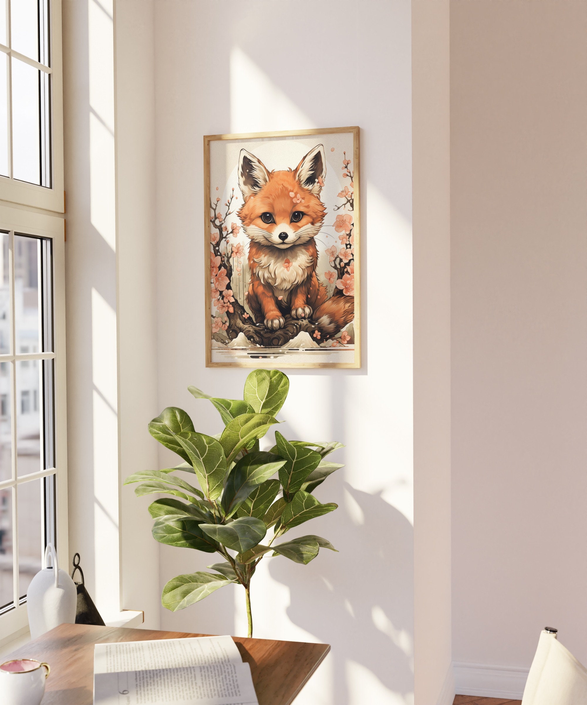Japanese Cute Fox Poster | Animal Poster | Cute Fox Art Print | Animal ...