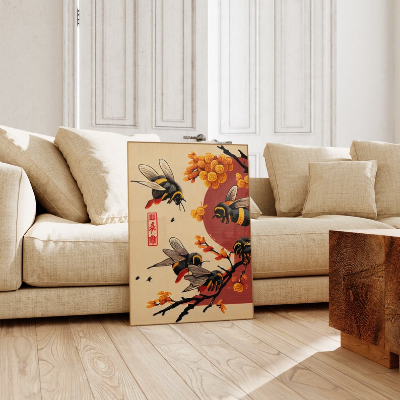 Japanese Bee Poster Animal Poster Bee Art Print Bee Wall - Etsy