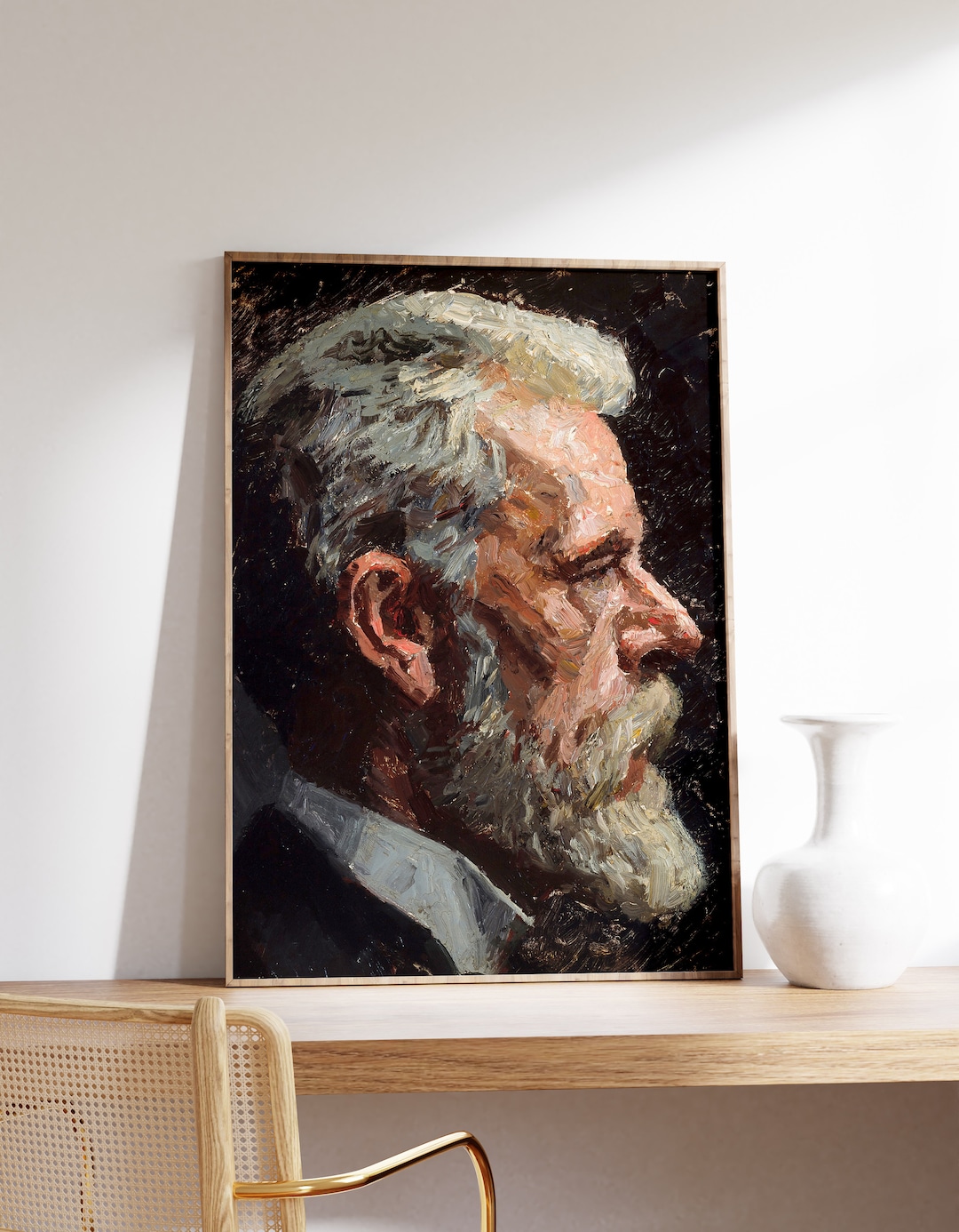 Male Profile Portrait Oil Painting | Antique Male Side Art | Elegant ...