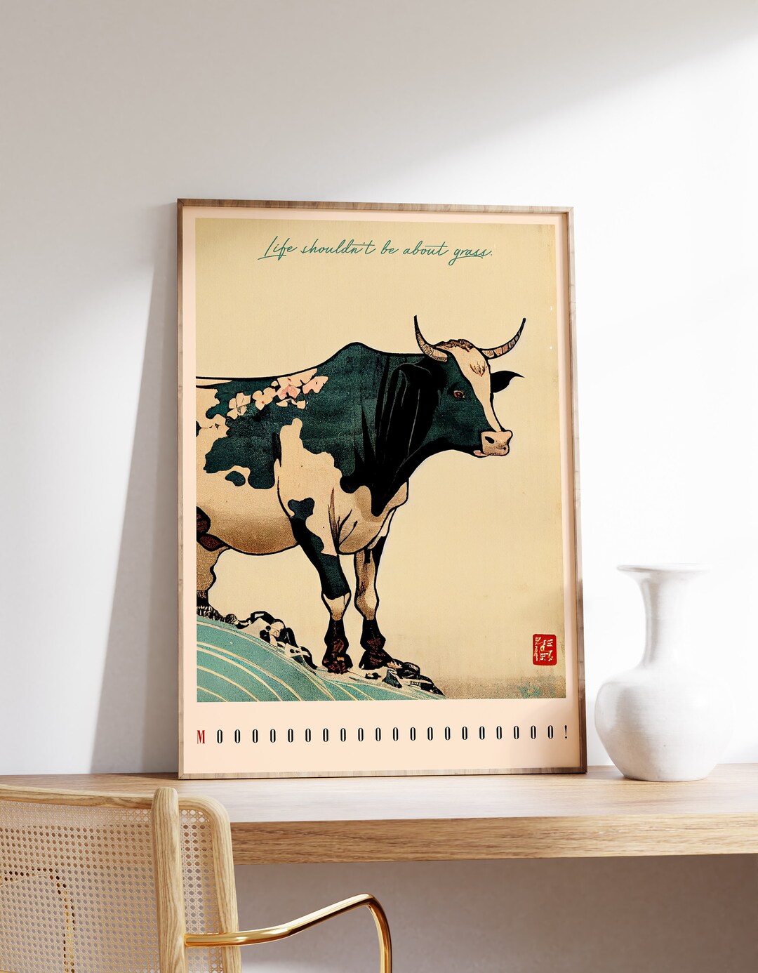 Funny Cow Print | Japanese Cow Poster | Animal Poster | Cow Wall Art ...