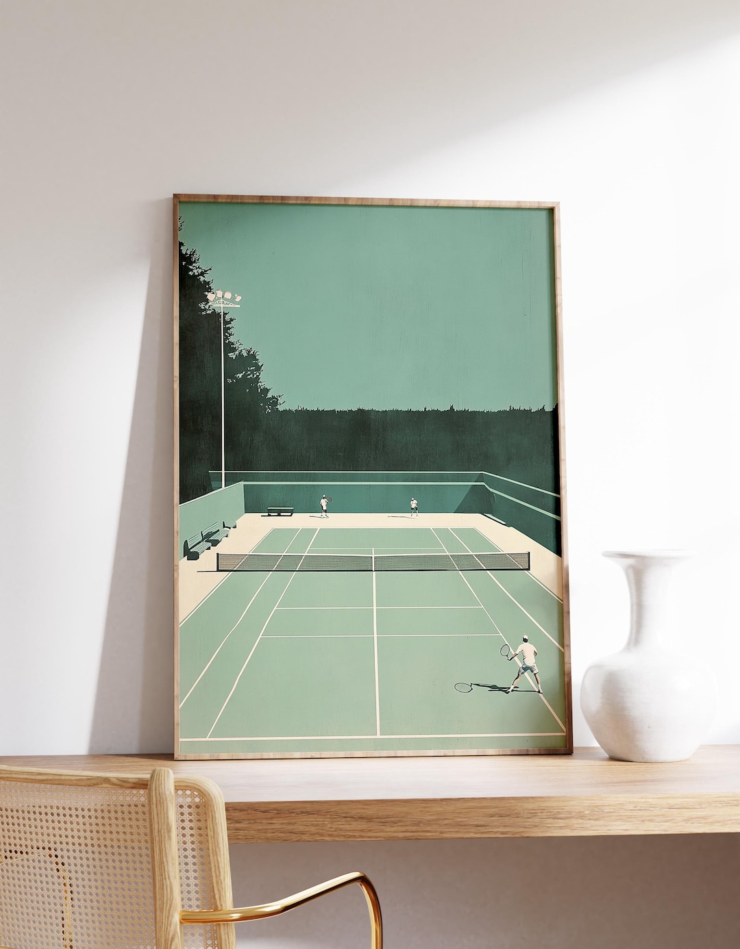 Vintage Tennis Court Poster | Retro Tennis Match Art | Muted Green ...