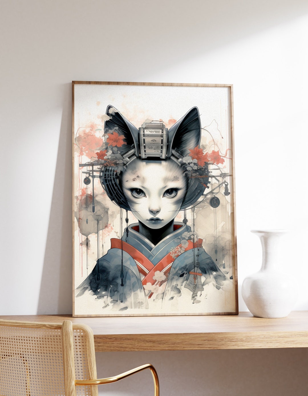 Japanese Geisha Cat Poster | Animal Poster | Geisha Cat Art Print ...