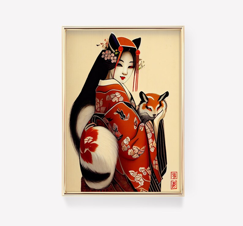 Japanese Kitsune Print Fox Poster Animal Art Print - Etsy