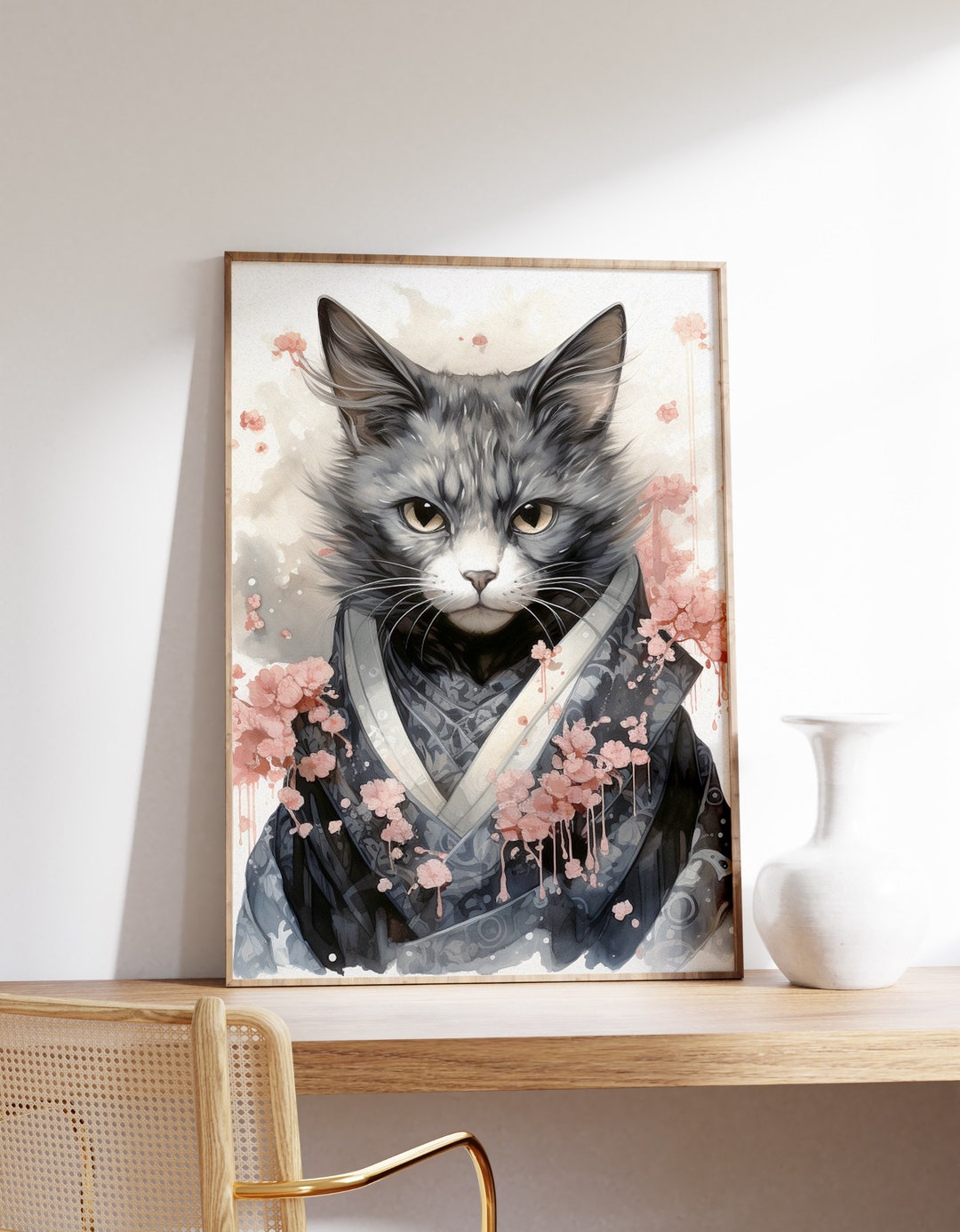 Japanese Geisha Cat Poster | Animal Poster | Geisha Cat Art Print ...