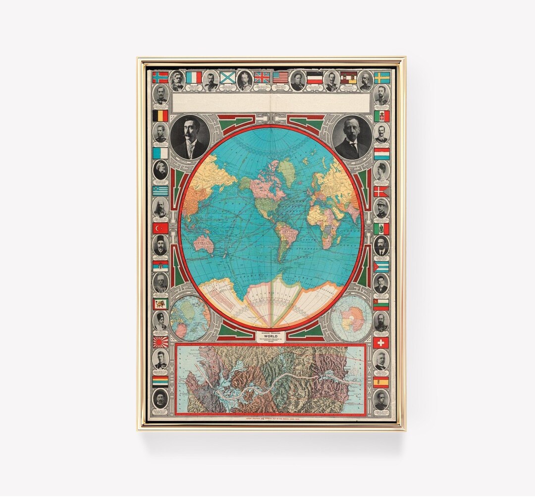 Historical Portraits Map | Vintage World Map | 1931 World Map | Antique ...