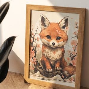 Japanese Cute Fox Poster | Animal Poster | Cute Fox Art Print | Animal ...