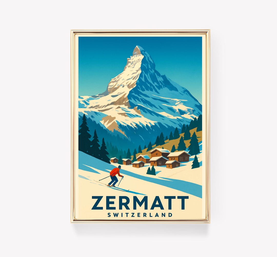 Zermatt Vintage Travel Poster, Switzerland Wall Art, Zermatt Print ...