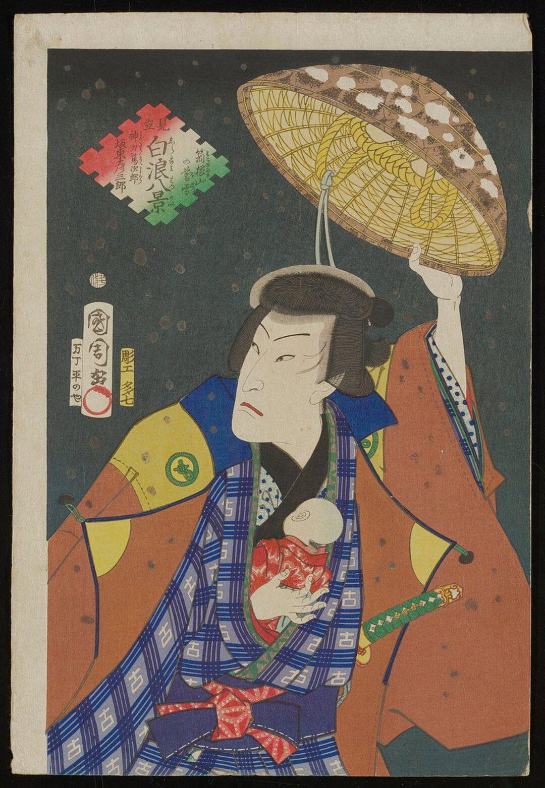 Kuniyoshi Portrait | Man With Child Art | Umbrella Print | Vintage ...